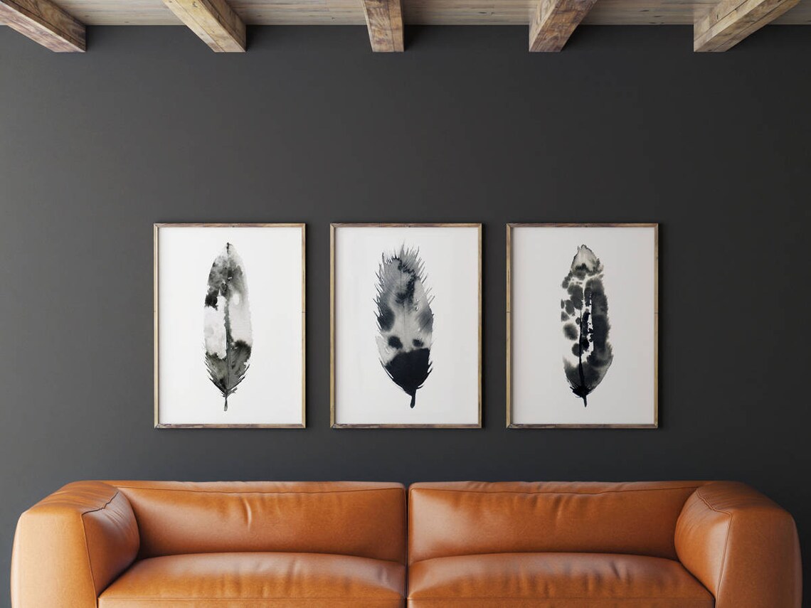 Watercolour Feather Painting Wall Art Inky Hand Painted Black - Etsy