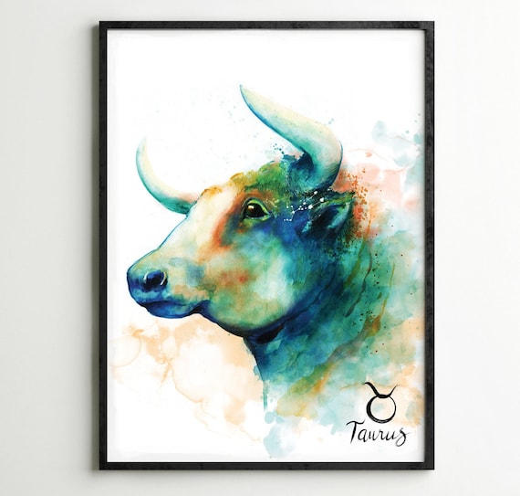 Taurus Zodiac Watercolour Painting Star Sign Bull Giclée Print - Etsy