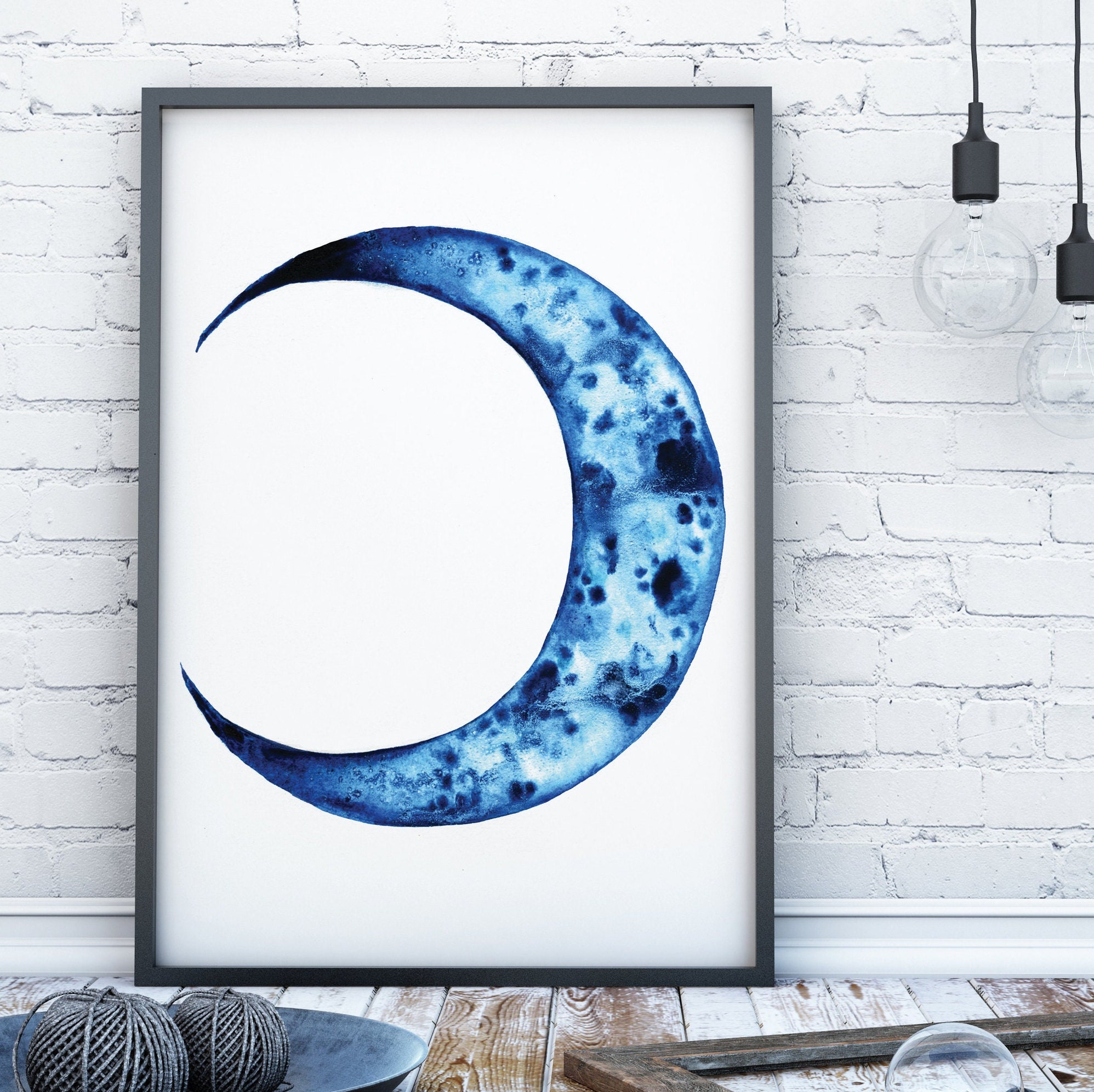 Moon Poster Ramadan Eid Pagan Wedding Gift Watercolour Art Blue ...