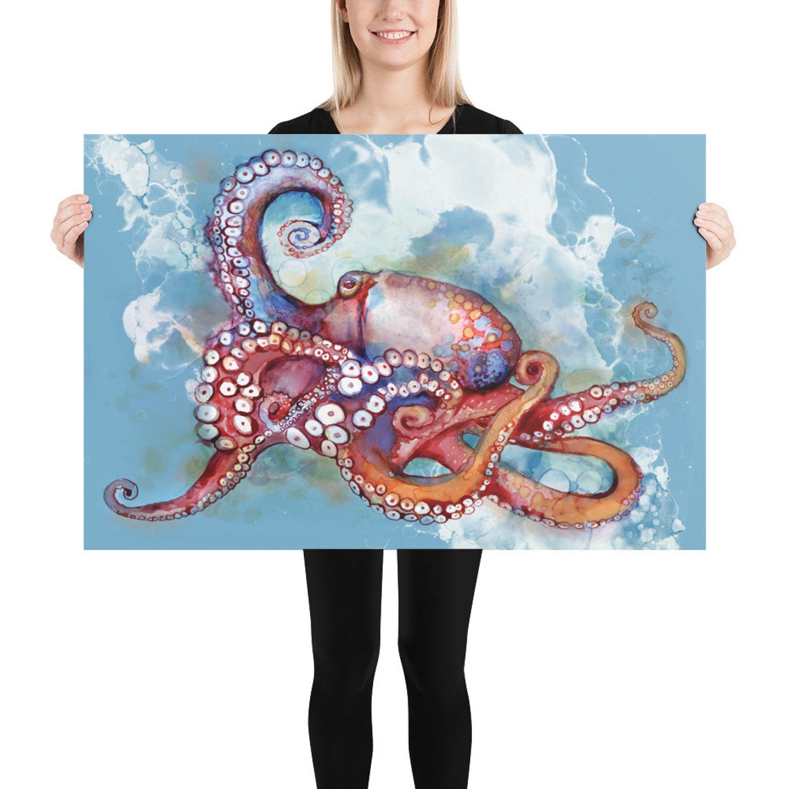 Octopus Watercolour Painting Wall Art Sea Ocean Nautical Gift Ideas ...
