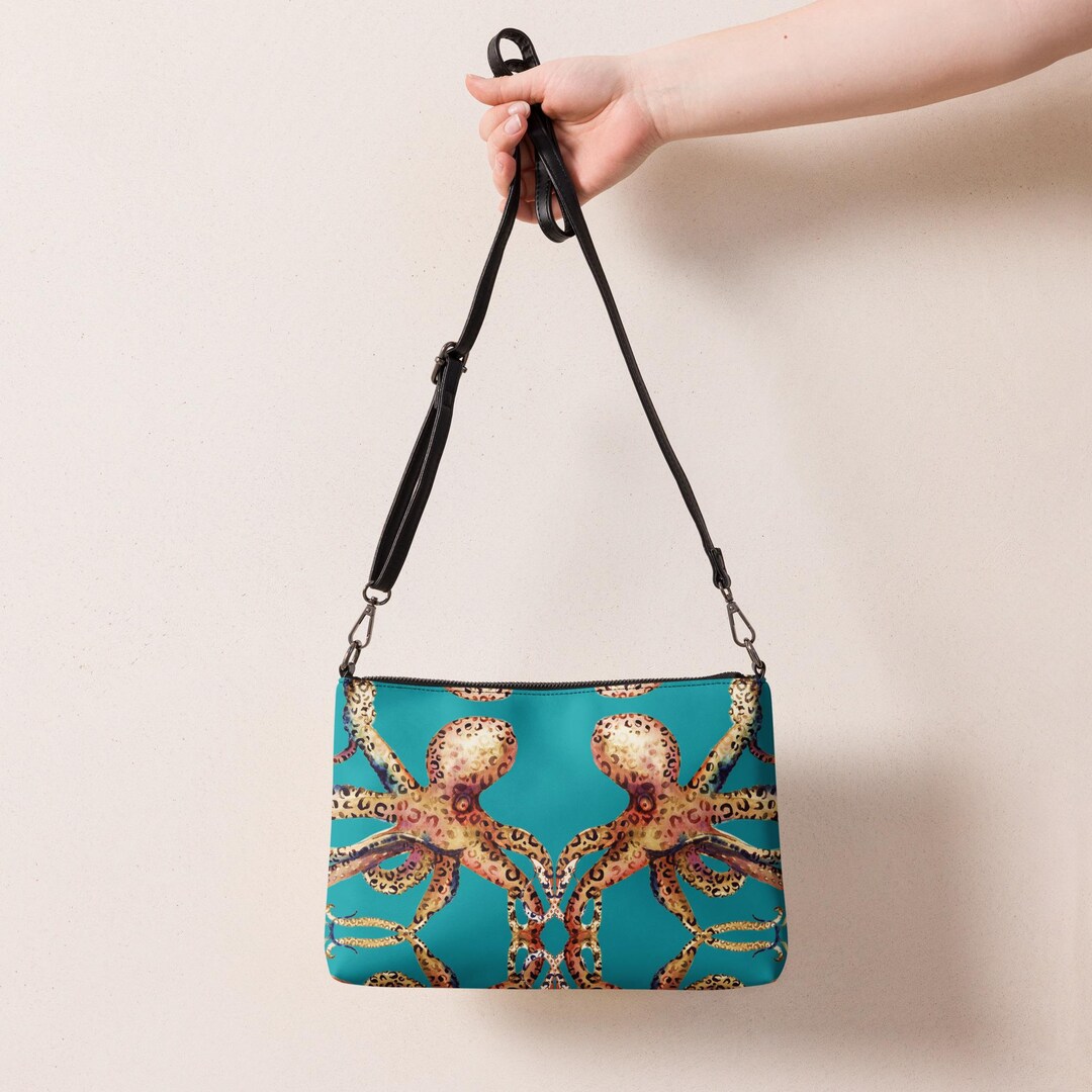 Vegan Leather Handbag Octopus Crossbody Bag Teal Turquoise Clutch Bag ...