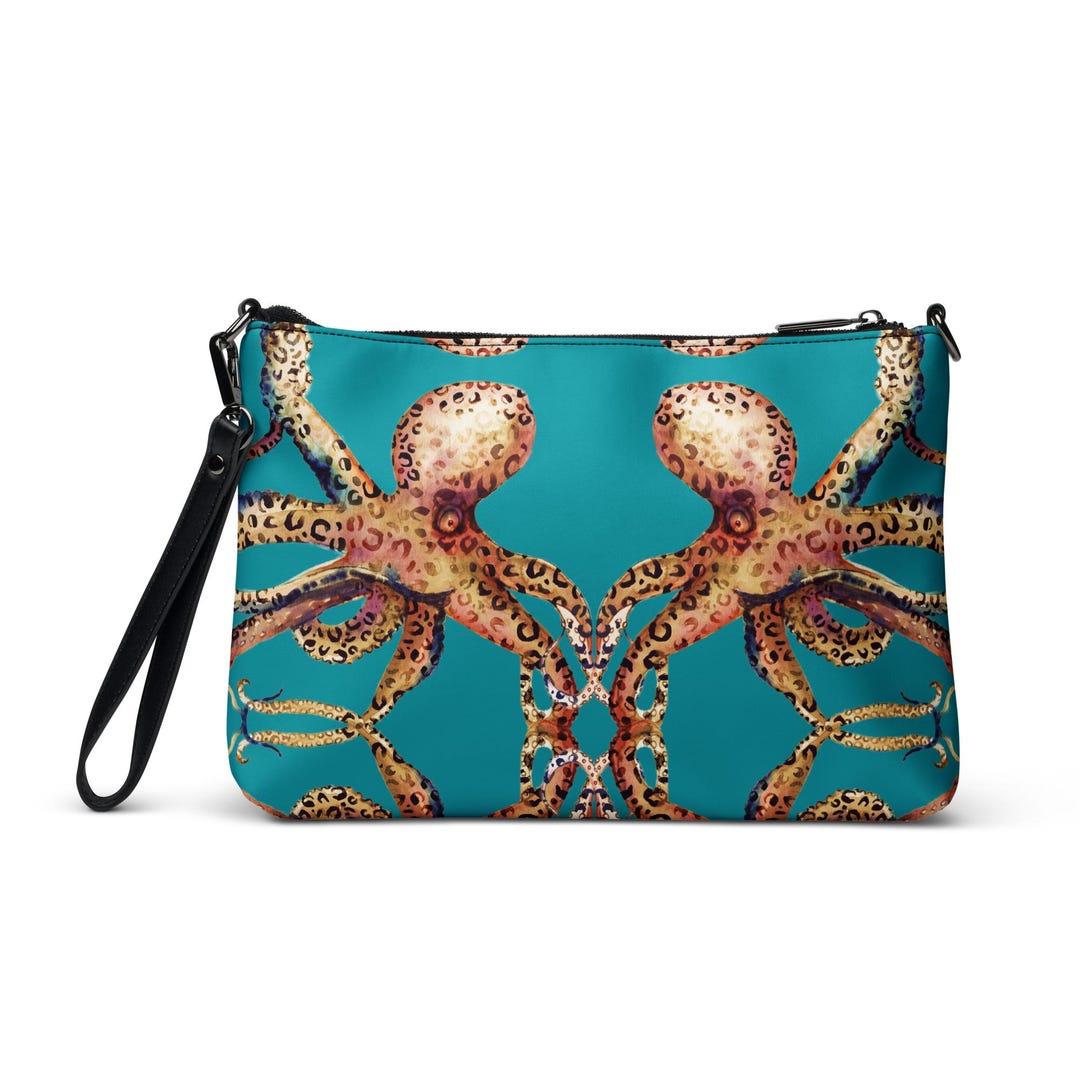 Vegan Leather Handbag Octopus Crossbody Bag Teal Turquoise Clutch Bag ...