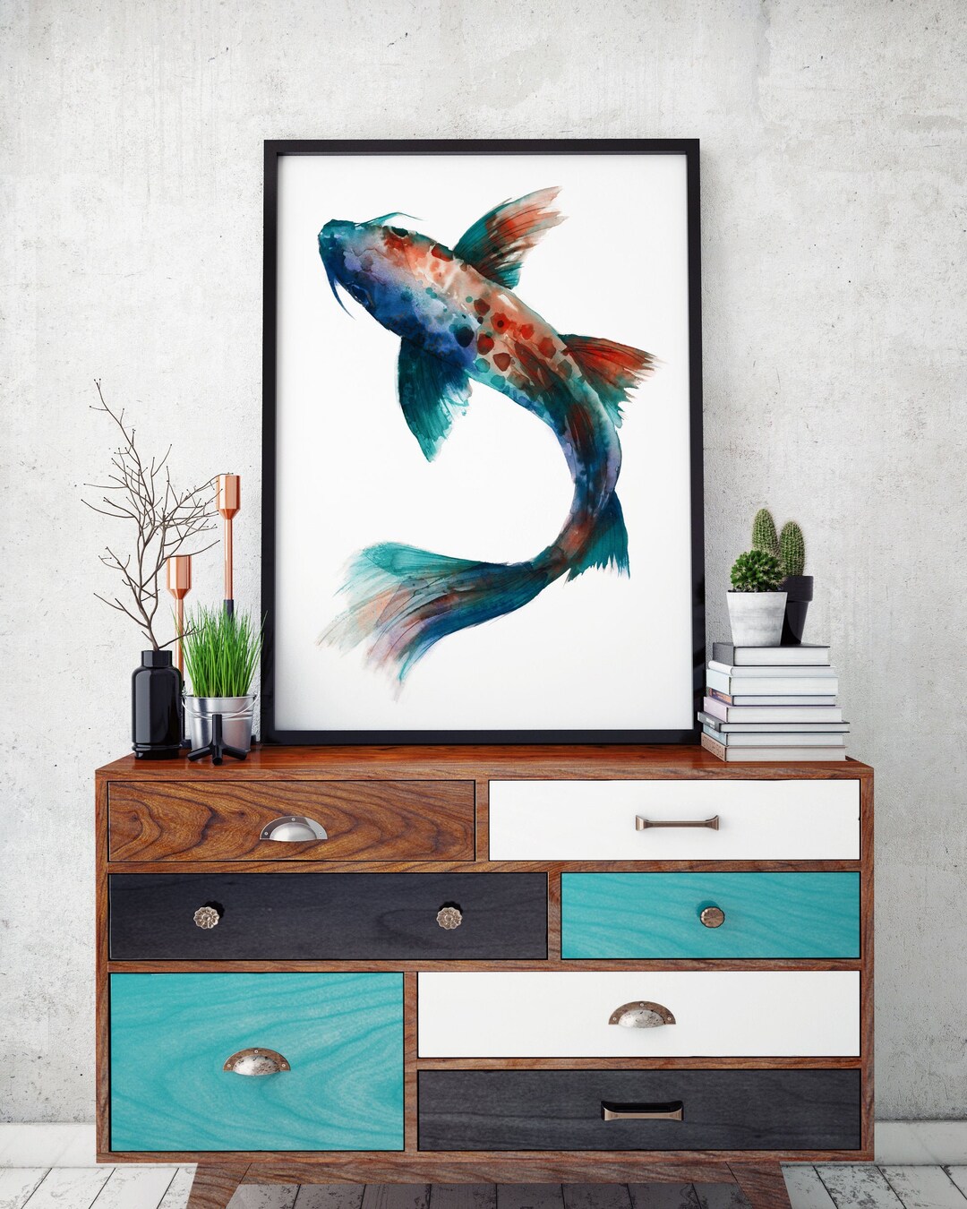 KOI CARP Watercolour Painting Wall Art Fish Rivers Sea Ocean Nautical ...