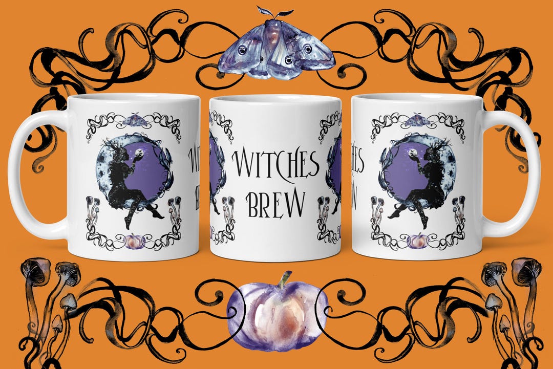 Witches Brew Art Nouveau Witch Mug Pagan Pumpkin Mug Hand Painted ...