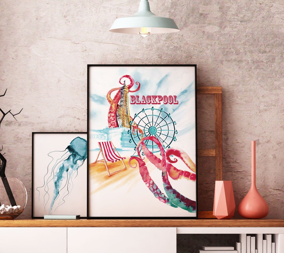 Blackpool Tower British Seaside Art Poster Circus Fairground Octopus ...