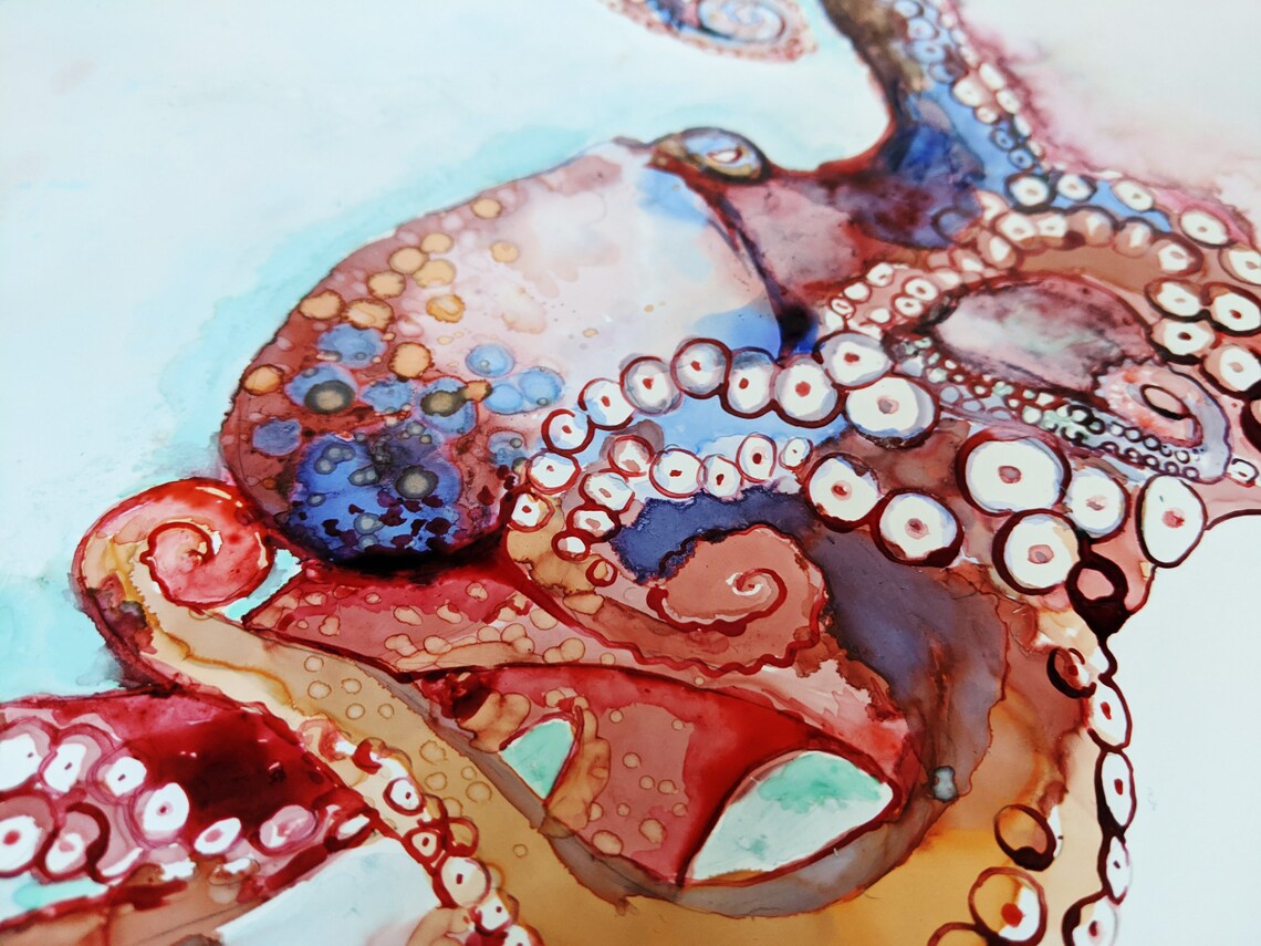 Octopus Watercolour Painting Wall Art Coastal Decor Beach - Etsy
