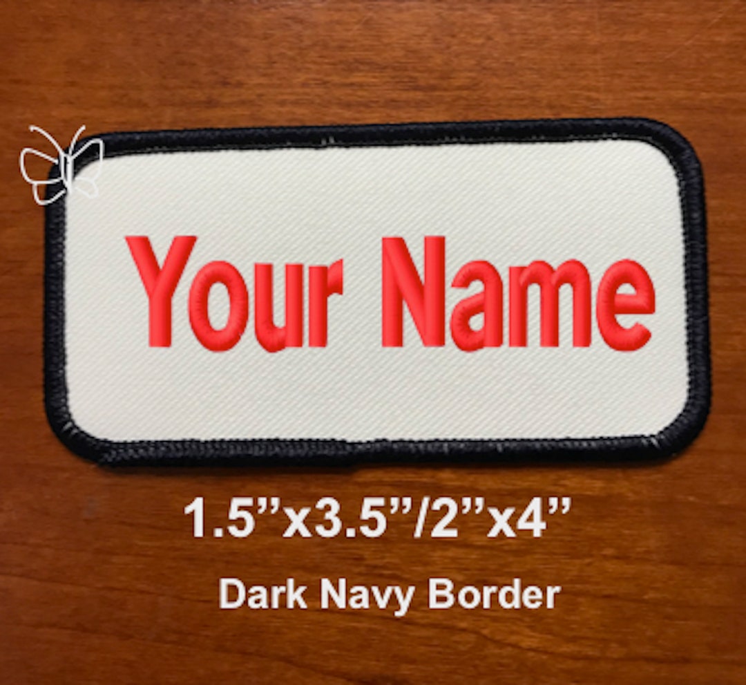 Custom Embroidered Name Patch: White & Navy Sew-on Badge - Etsy