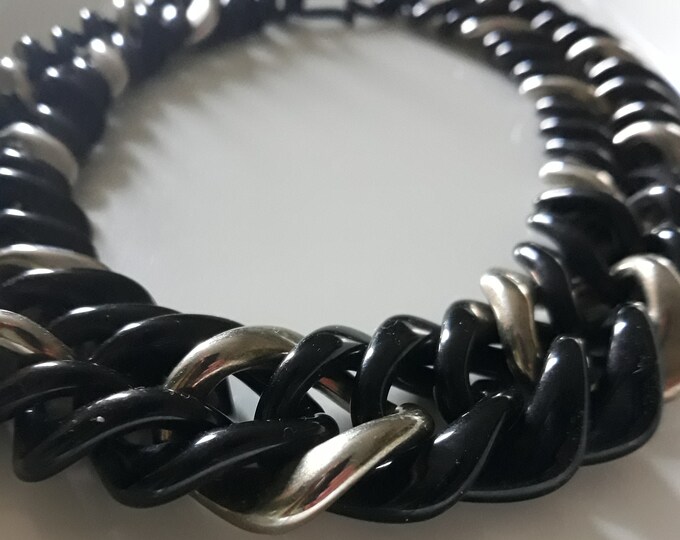 Vintage 70s Chunky Black Link Chain Collar Necklace, Statement Necklace ...