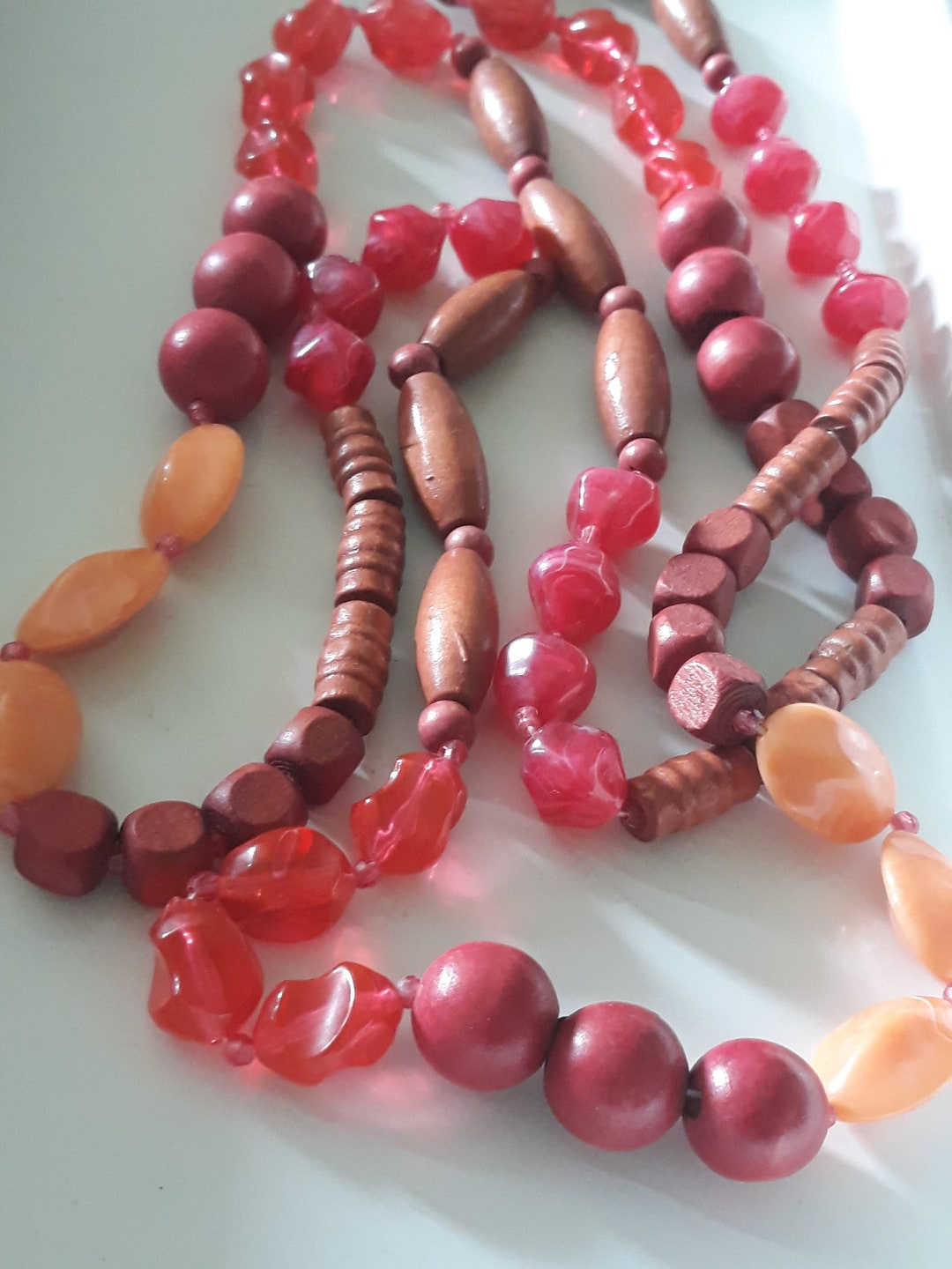Retro 60s Statement Bold Extra Long Necklace Fuschia Pink Lucite ...