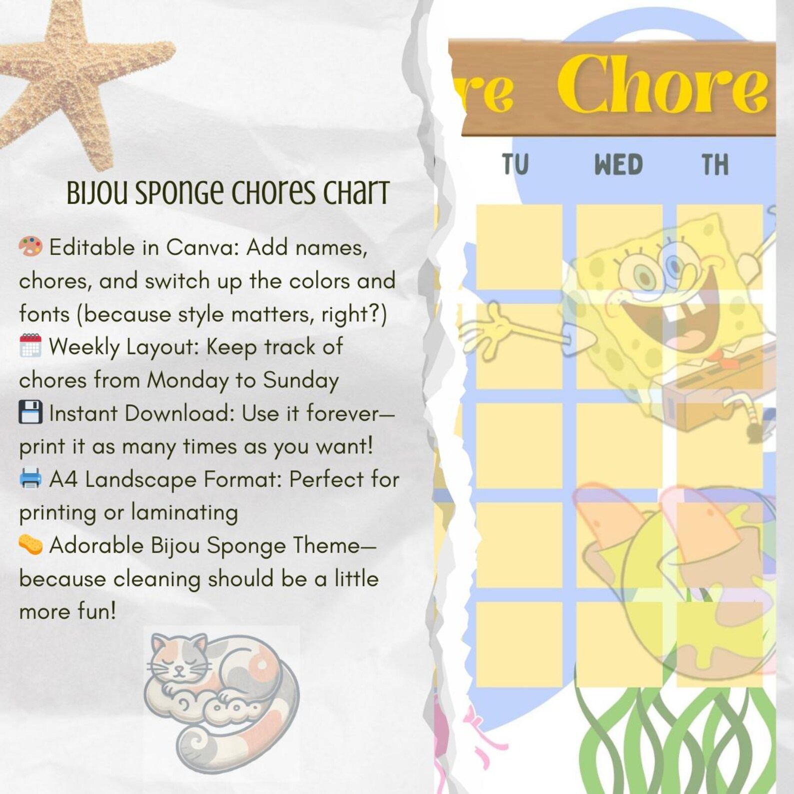 Kids Spongebob Chore Chart | Editable Weekly Chore Chart | Printable ...