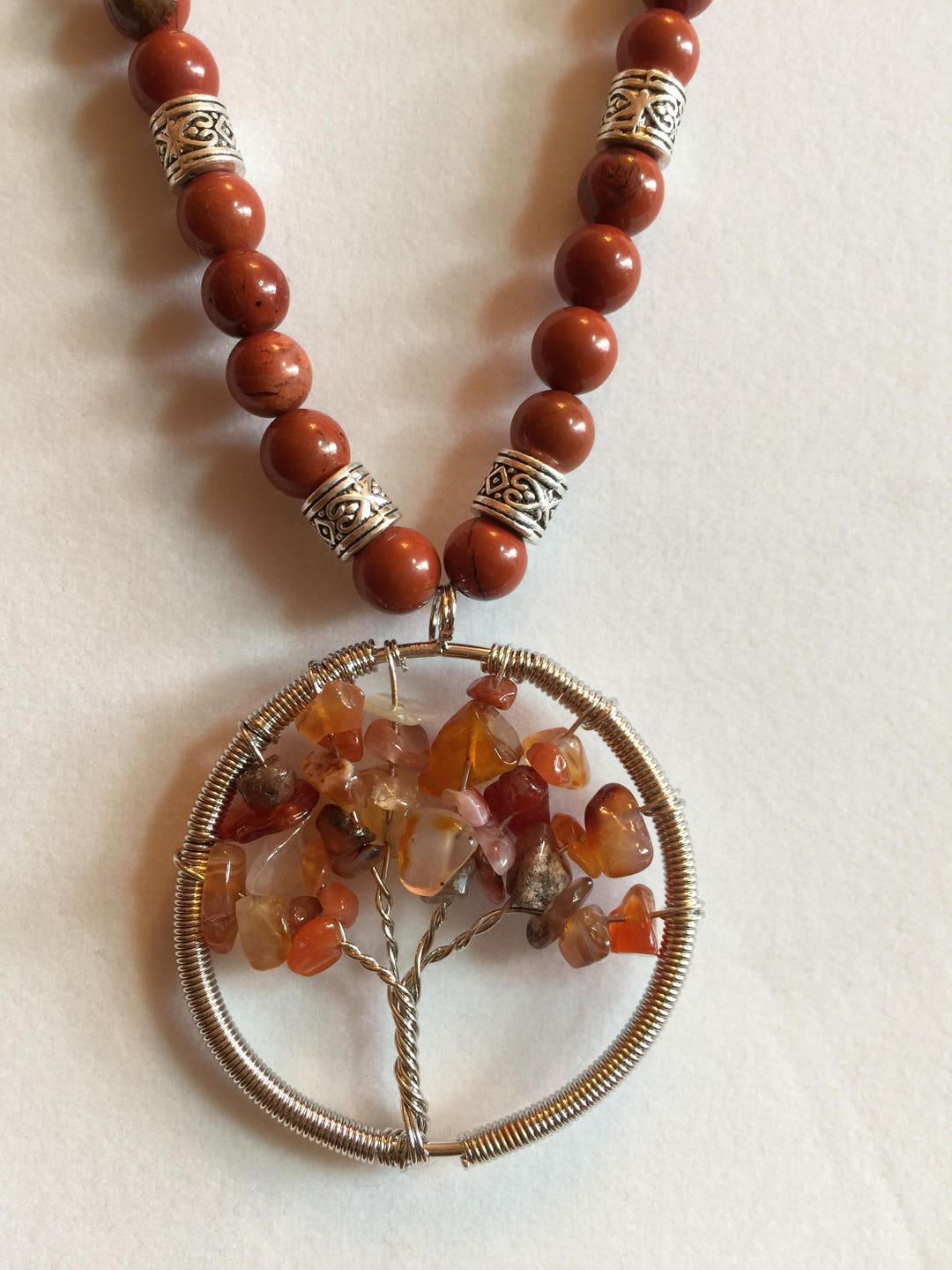 Jasper Tree of Life Pendant With Silver Filagree on a Red Jasper Semi ...