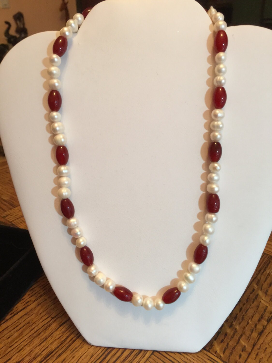 Ruby Red Pearl Necklace - Etsy