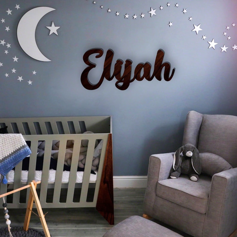 Blue Wooden Baby Name Sign - Personalized Nursery Wall Decor, Blue Baby ...