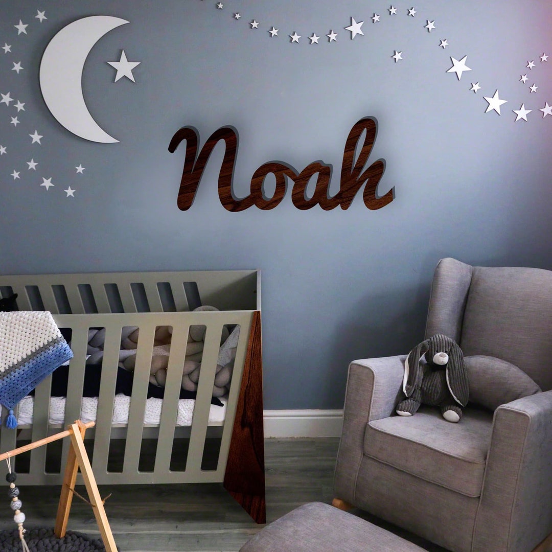 Blue Wooden Baby Name Sign - Personalized Nursery Wall Decor, Custom ...