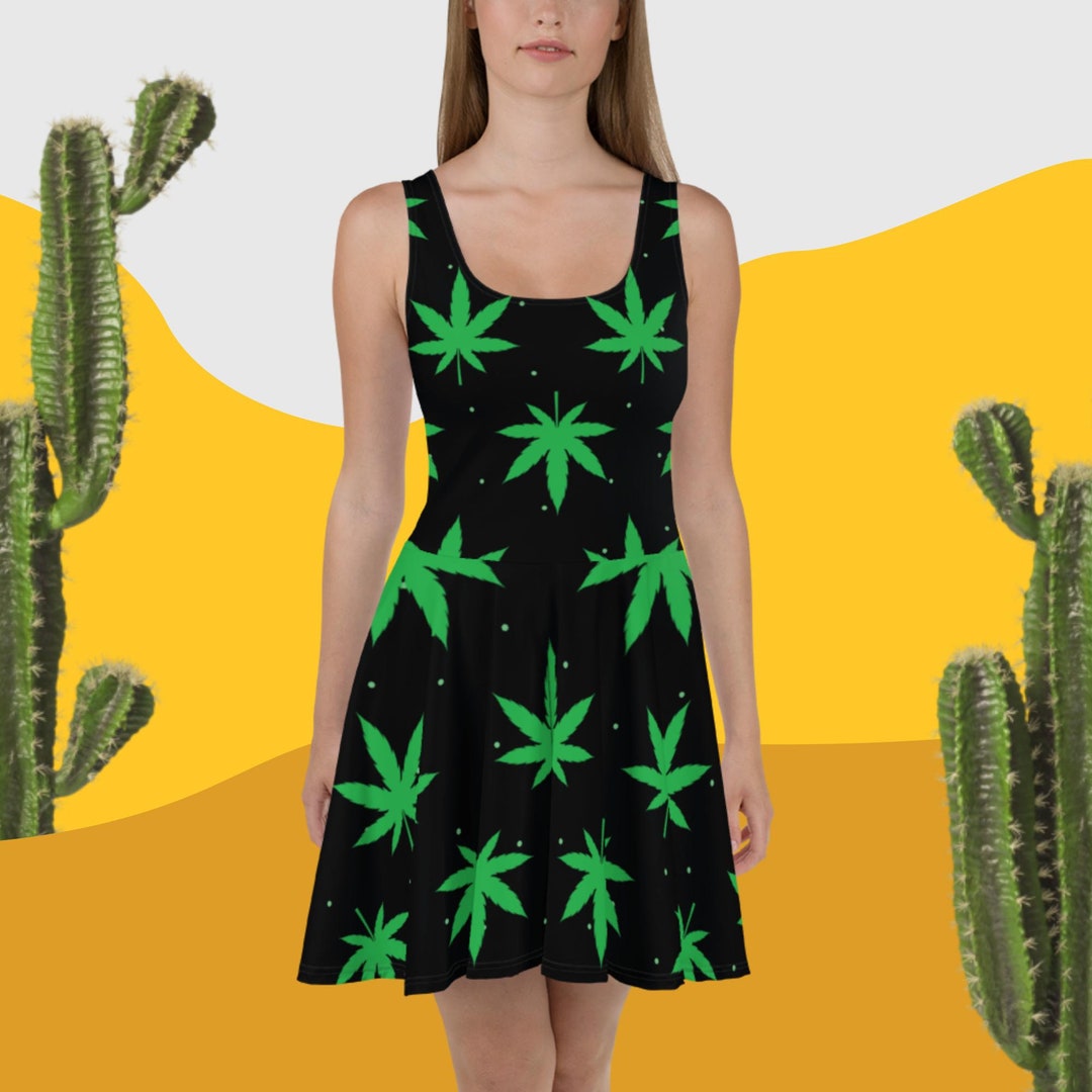 Fifth Degree™ Cannabis Dress, Hippie Clothes, Weed Pot Leaf Dress for Stoner Gifts for Women 420 ...