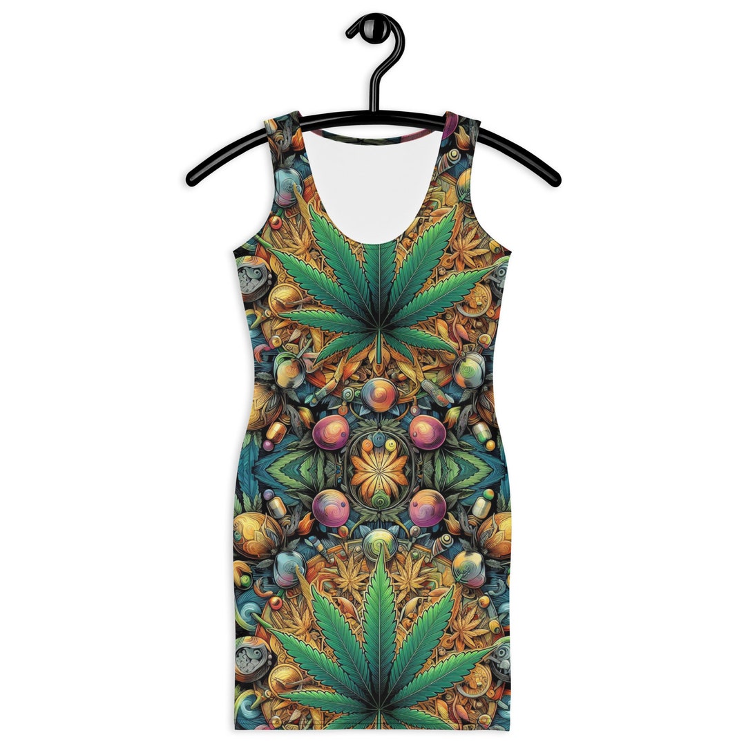 Fifth Degree™ Weed Leaf Dress Green Hippie Clothes Clothing Cannabis Print Stoner Outfit Gifts ...