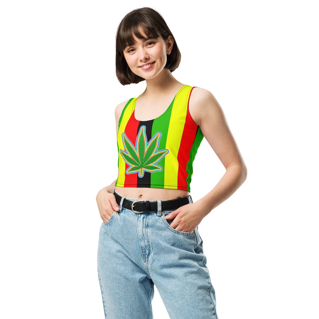 Fifth Degree™ Weed Plant Marijuana Stoner Crop Top Designer Rasta Color Clothes Rastafarian ...
