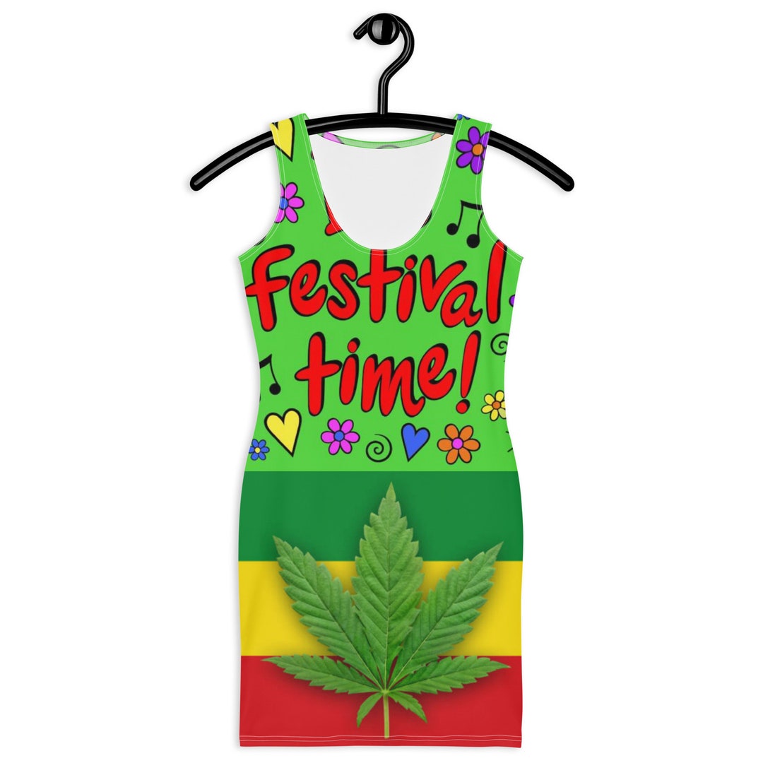 Fifth Degree® Hippie Clothes Festival Time Rasta Weed Clothing Cannabis Leaf Print Dress ...