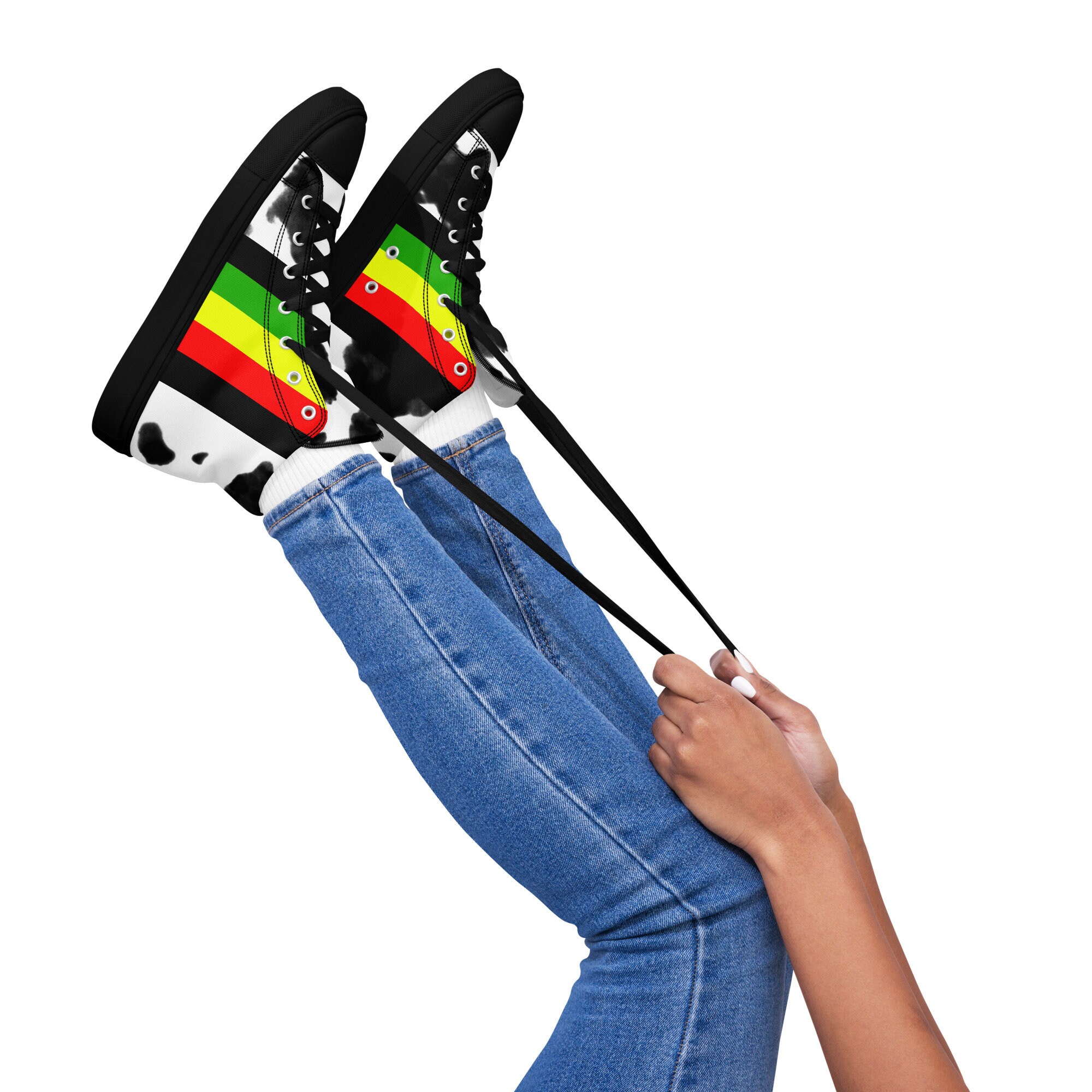 Fifth Degree™ Women’s High Top Cow Print Canvas Shoes Rasta Color ...