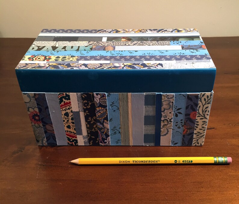 Decorative Blue Box, Striped, Collaged With Vintage and Recycled Papers ...