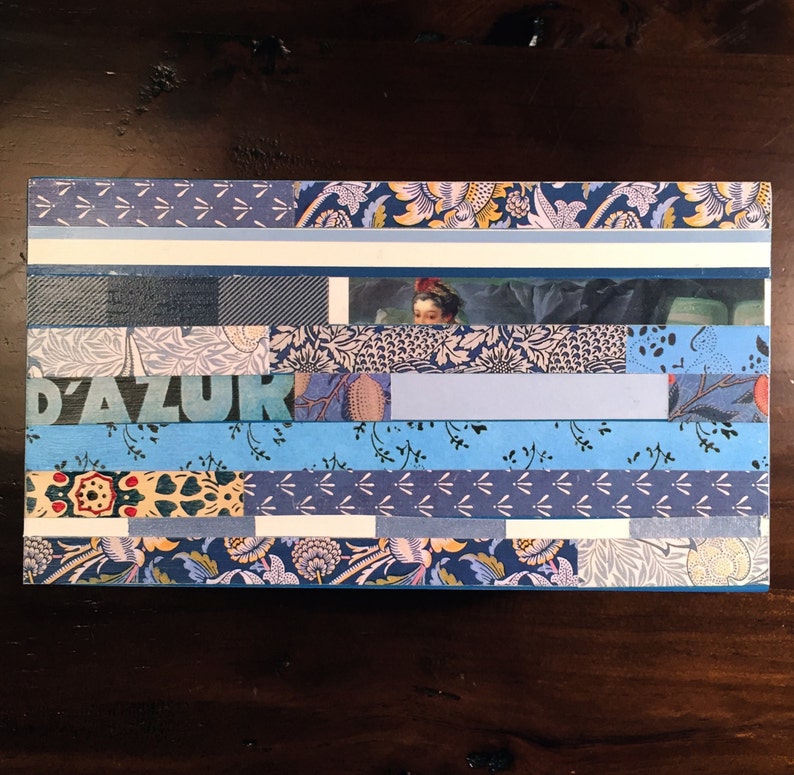 Decorative Blue Box, Striped, Collaged With Vintage and Recycled Papers ...
