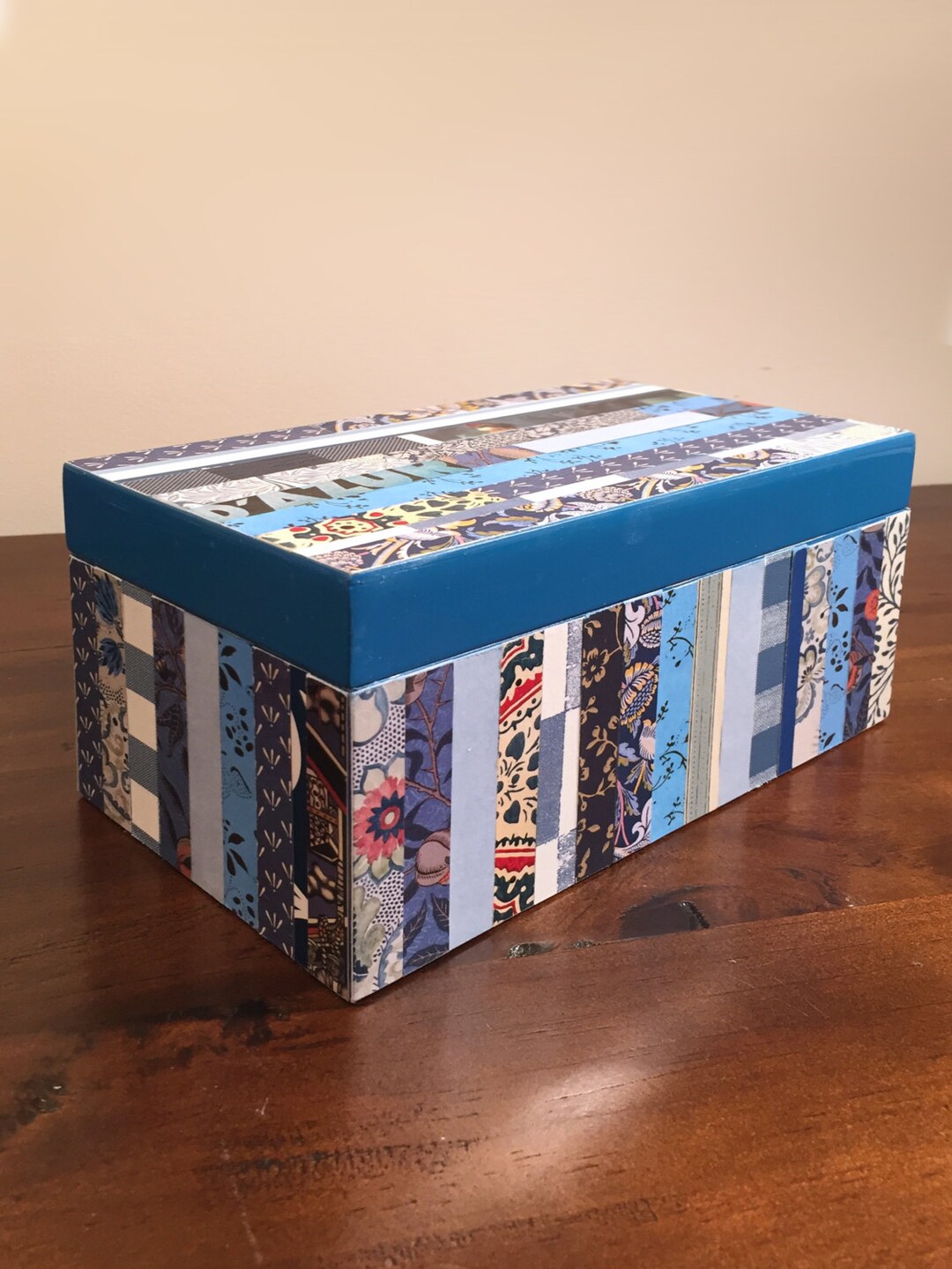 Decorative Blue Box, Striped, Collaged With Vintage and Recycled Papers ...