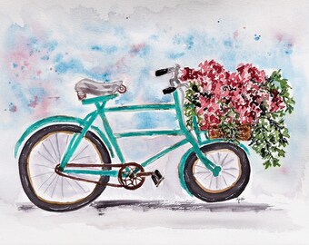 Floral Bike Paper Cut on Hand Painted Paper Bicycle With - Etsy