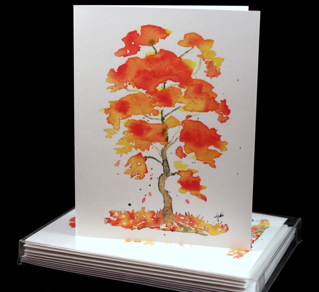 Set of Original PRINT Watercolor Fall Tree Cards, Fall Tree Note Cards ...