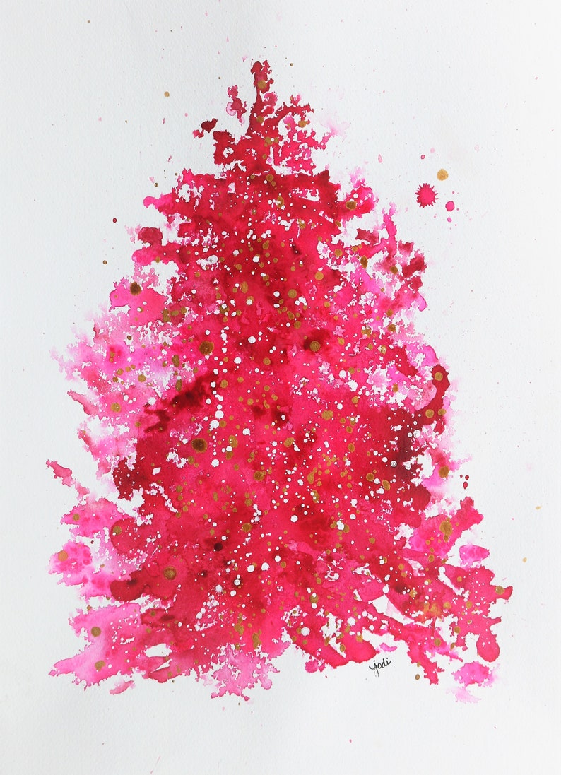 Pink Christmas Tree Original Watercolor Painting - Etsy