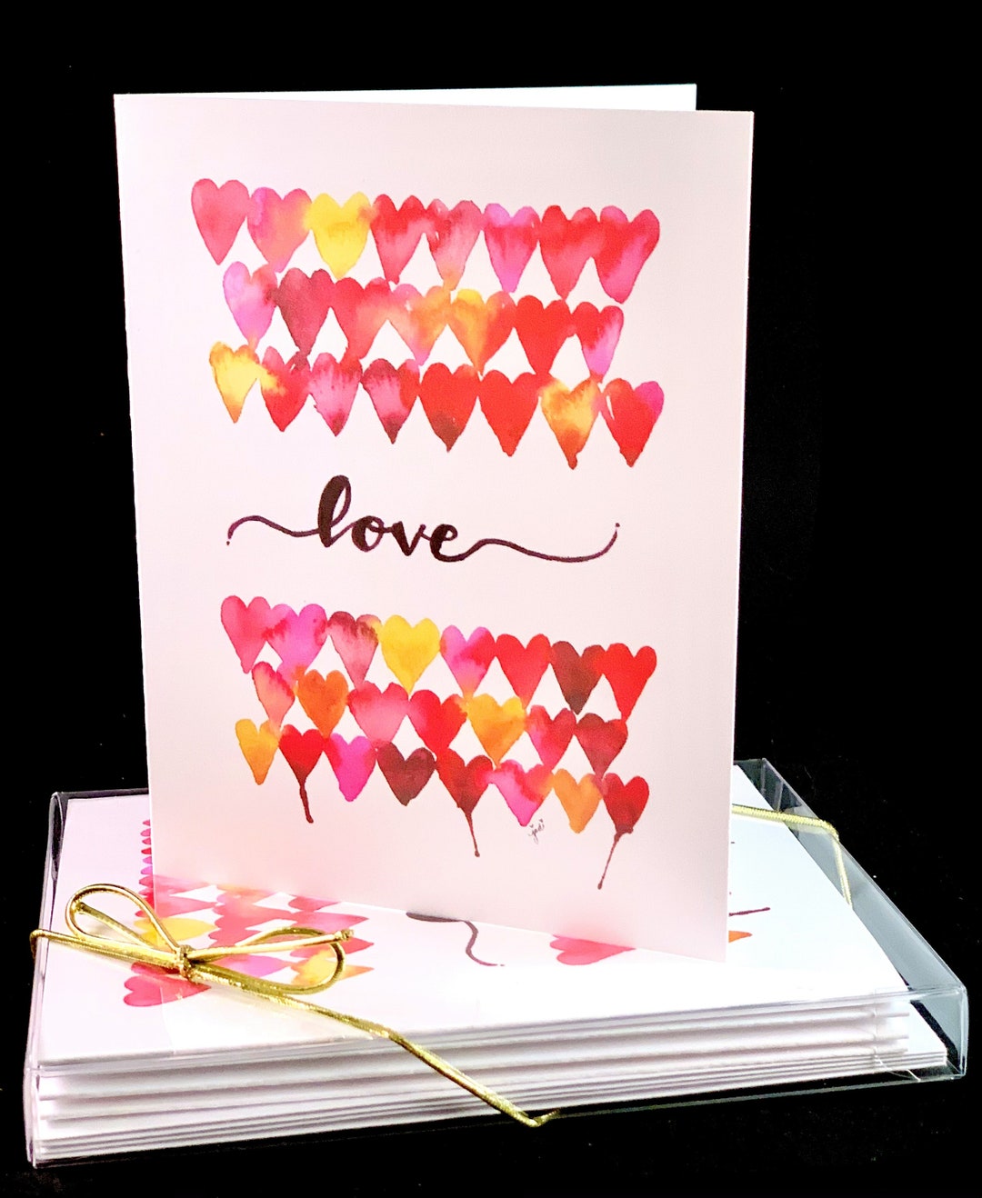 Set of Original PRINT Watercolor Love Heart Cards, Valentine's, Wedding ...