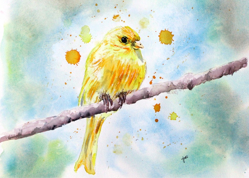 Yellow Canary Watercolor PRINT Bird Painting Bird Painting - Etsy