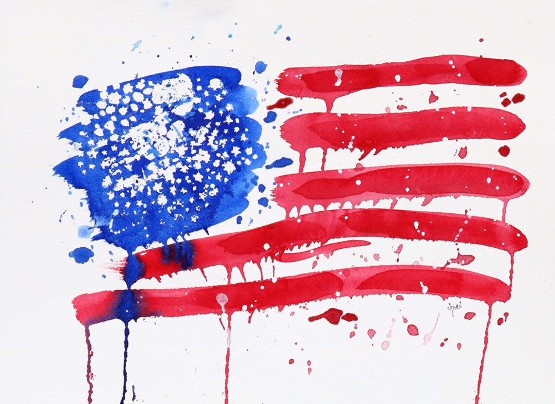 Original Watercolor Painting 11x14 Flag Patriotic Decor Red - Etsy