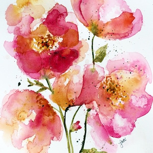 Watercolor Quin Rose Abstract Floral 5"x7" Print, Watercolor Flower ...