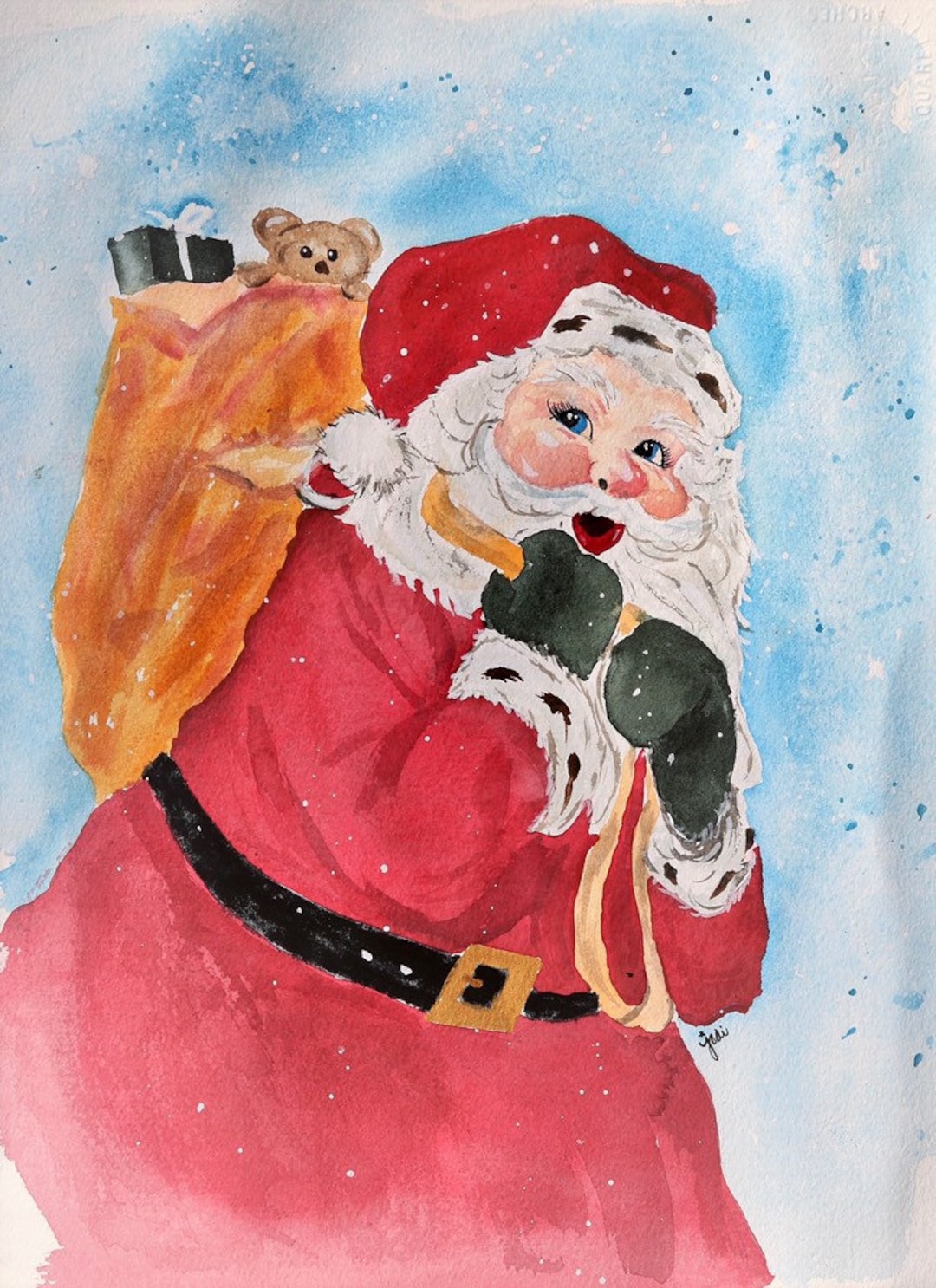 ORIGINAL Watercolor Santa Painting, Watercolor Santa, Watercolor ...