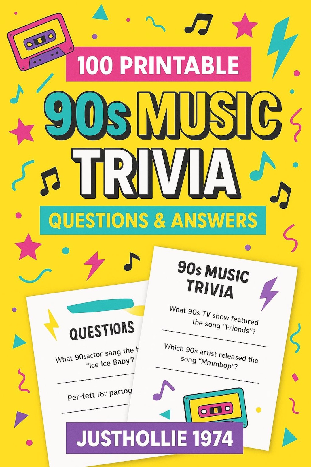 100 Printable 90's Music Quiz Questions & Answers. Instant Download ...