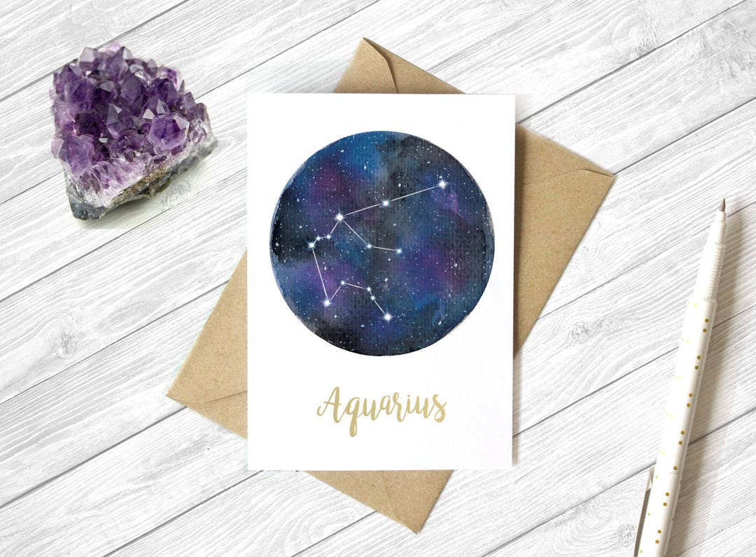 Zodiac Star Sign Constellation • A6 Birthday Card • Space • Watercolour ...