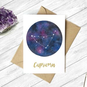 Zodiac Star Sign Constellation • A6 Birthday Card • Space • Watercolour ...