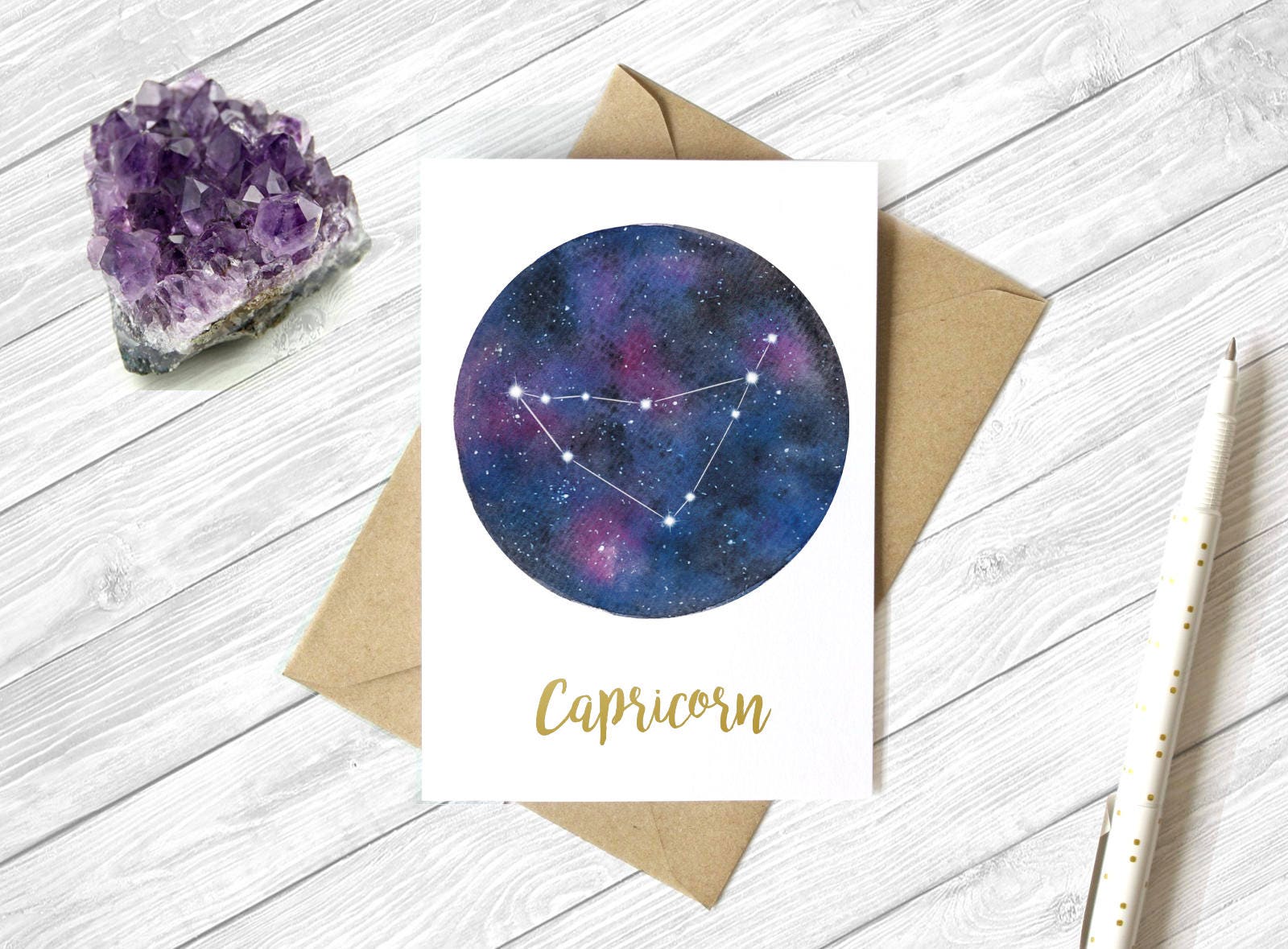 Zodiac Star Sign Constellation • A6 Birthday Card • Space • Watercolour ...