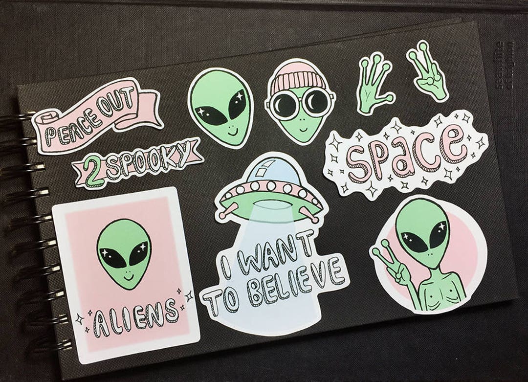 Pastel Alien Vinyl Stickers - Water Resistant - Pack of 10 - Matte ...