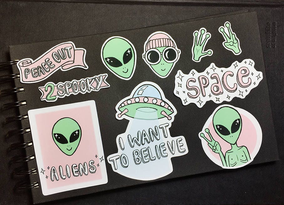 Pastel Aliens Alien Vinyl Stickers Waterproof Pack of 10 | Etsy