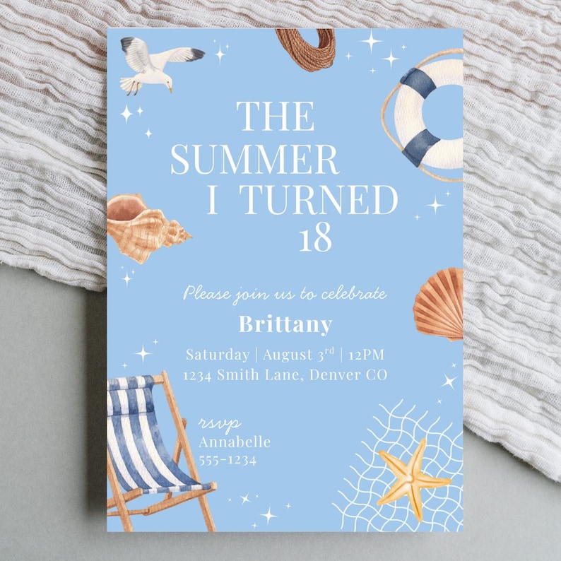 Editable the Summer I Turned 18 Birthday Invitation Beach Party Canva ...