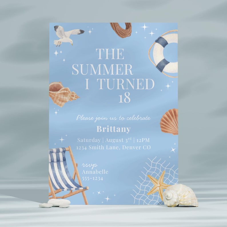 Editable the Summer I Turned 18 Birthday Invitation Beach Party Canva ...