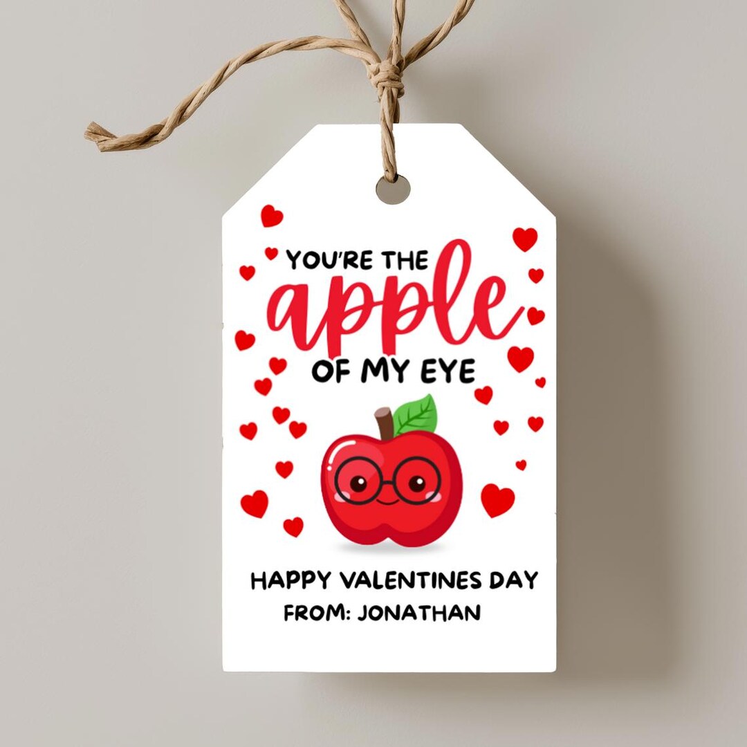 Apple Valentines Day Gift Tag Classroom Valentine Apple Sauce Pouch Tag ...