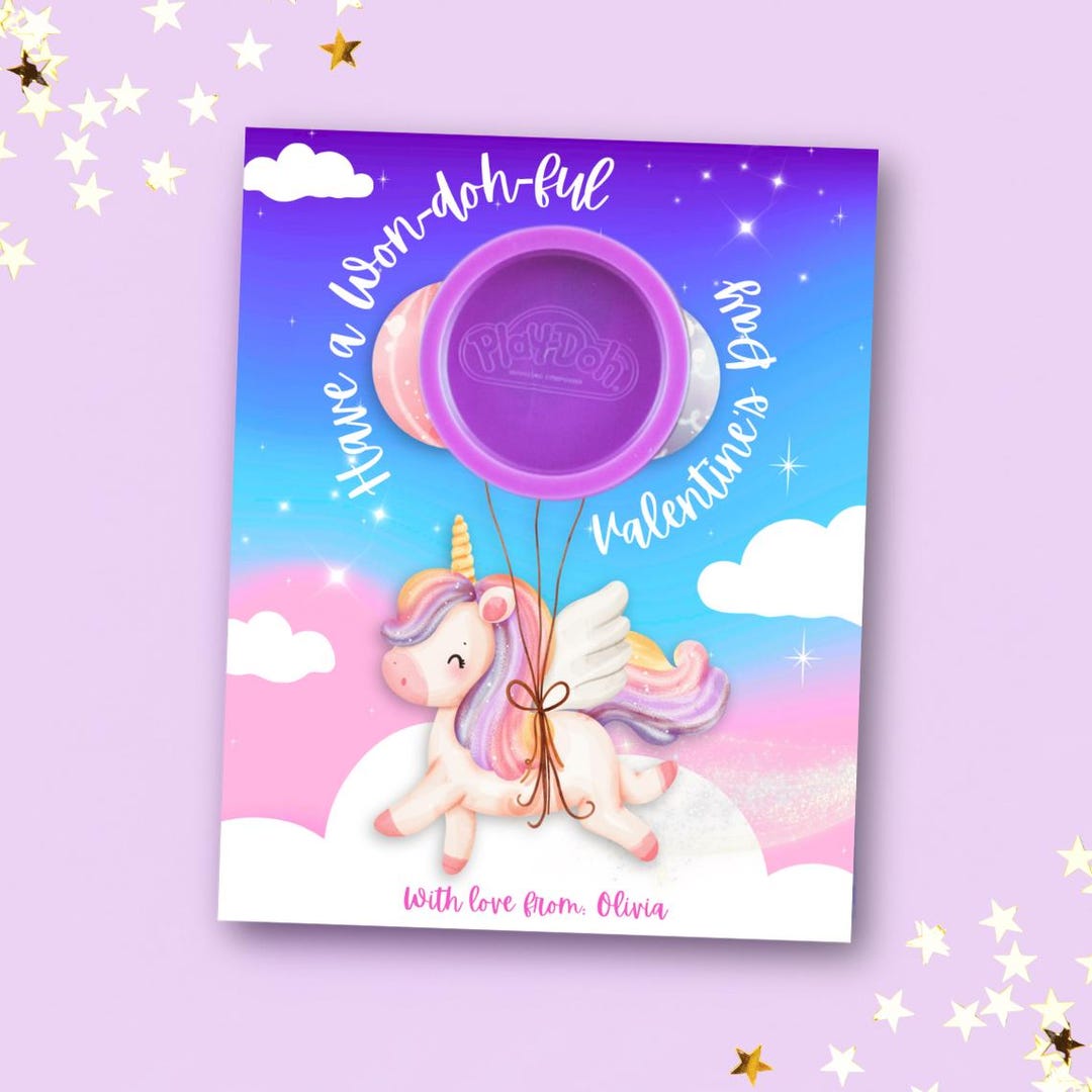 Unicorn Play Dough Valentine Card Non Candy Valentine Printable ...