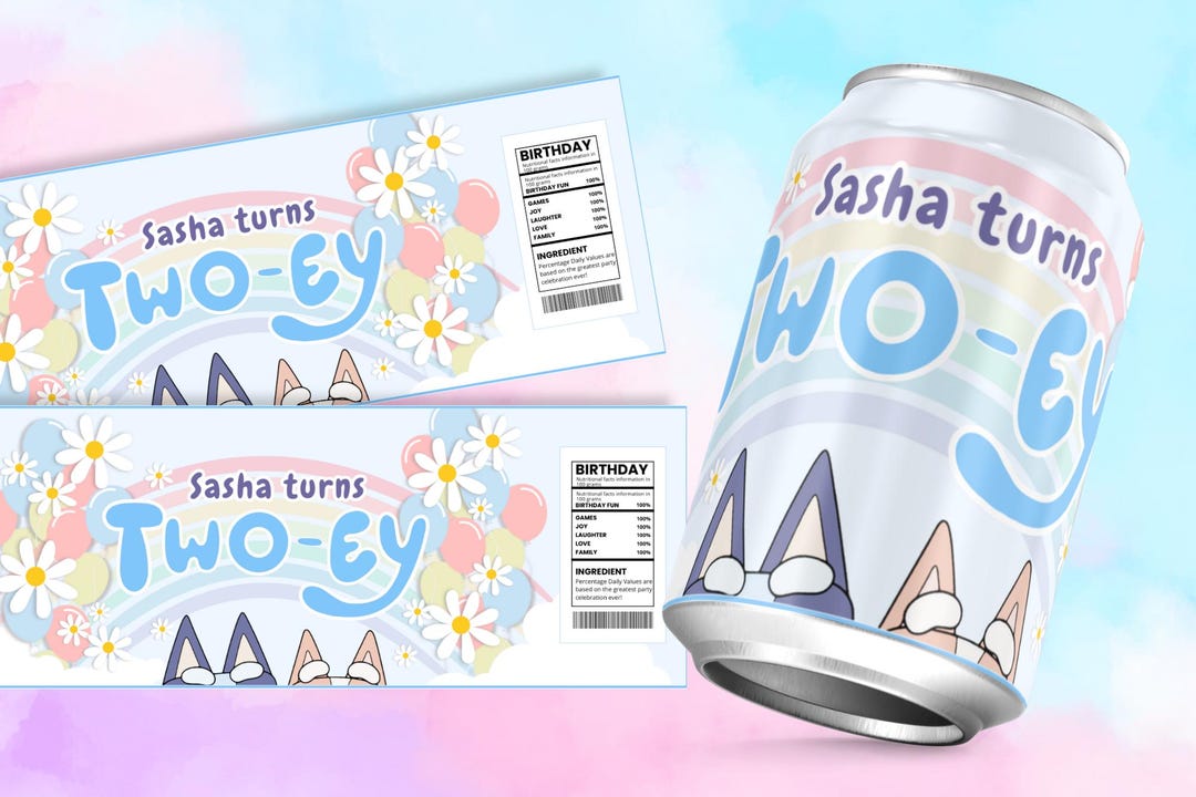 Bluey Soda Can Labels Printable Bluey 2nd Birthday Favors Editable ...