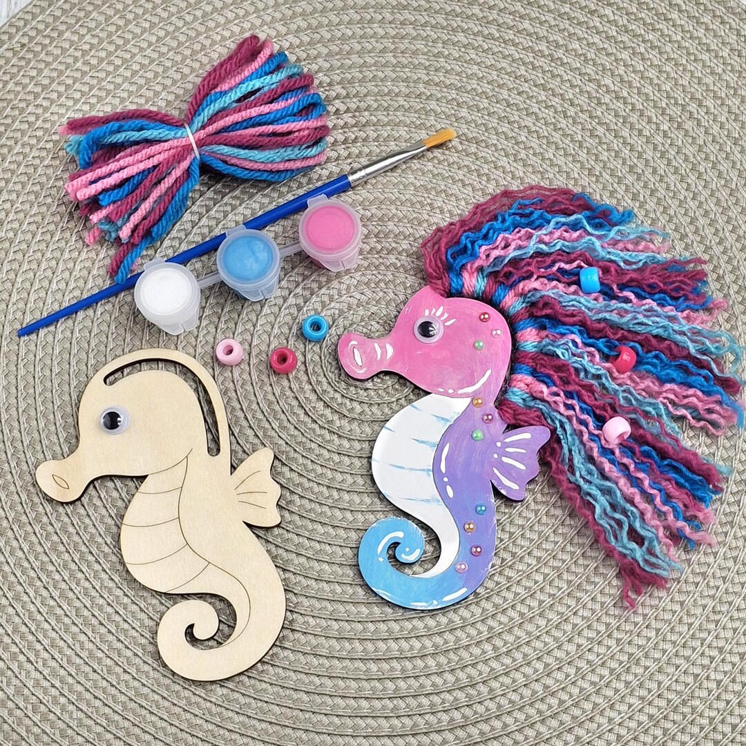 Personalized Seahorse Paint & Macrame Kit: Ocean Theme Birthday Party ...