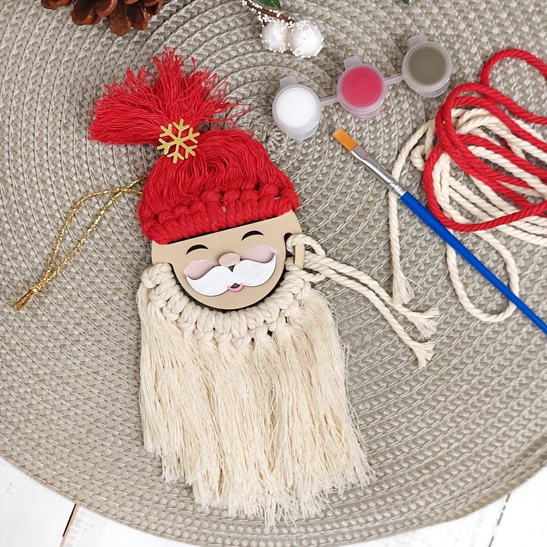 Kids Christmas Ornament Santa Craft Kit. DIY Personalized Macrame Paint ...