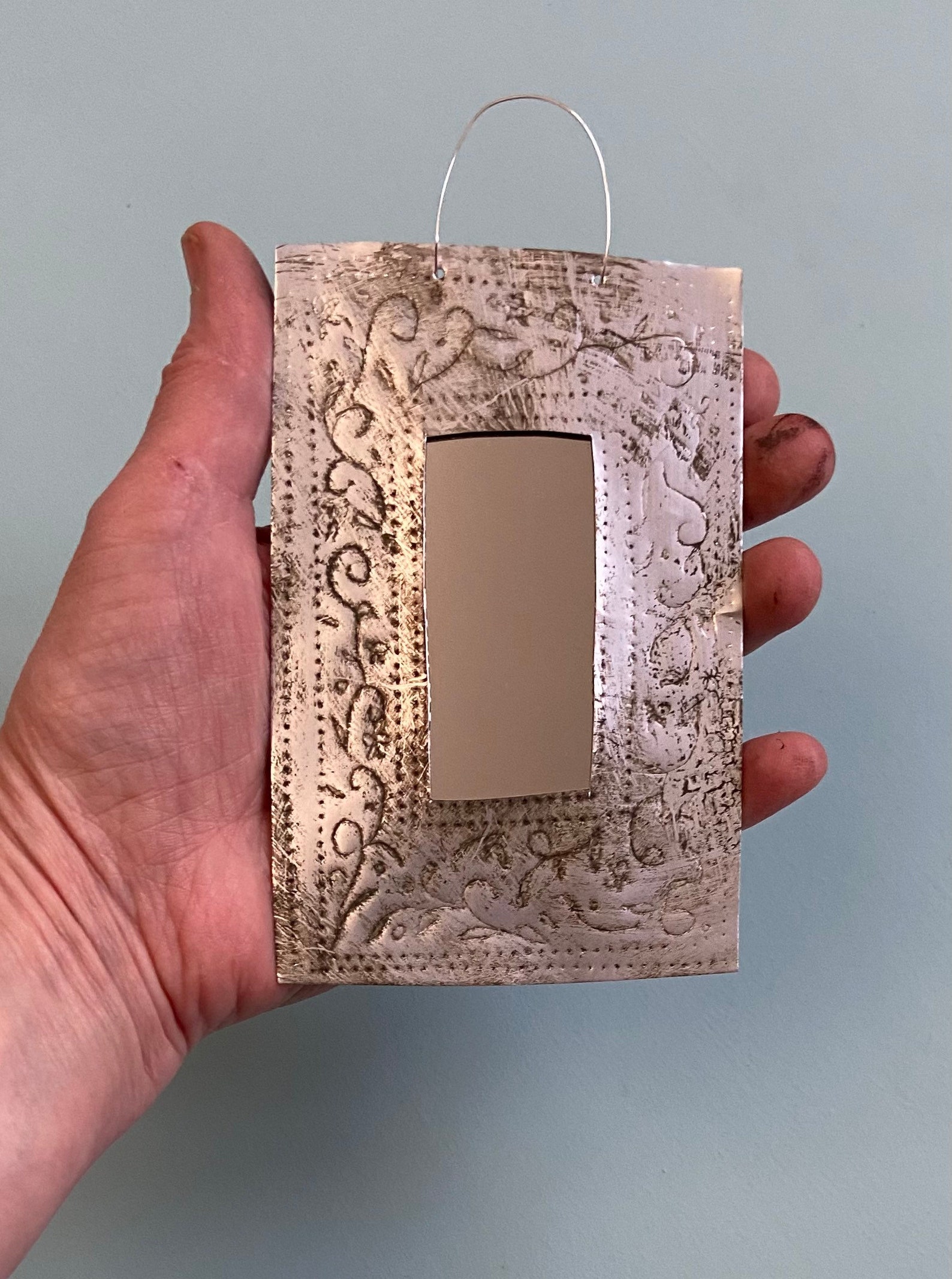 Little Oblong Mirror Made From Hand-stamped Recycled Tin. - Etsy