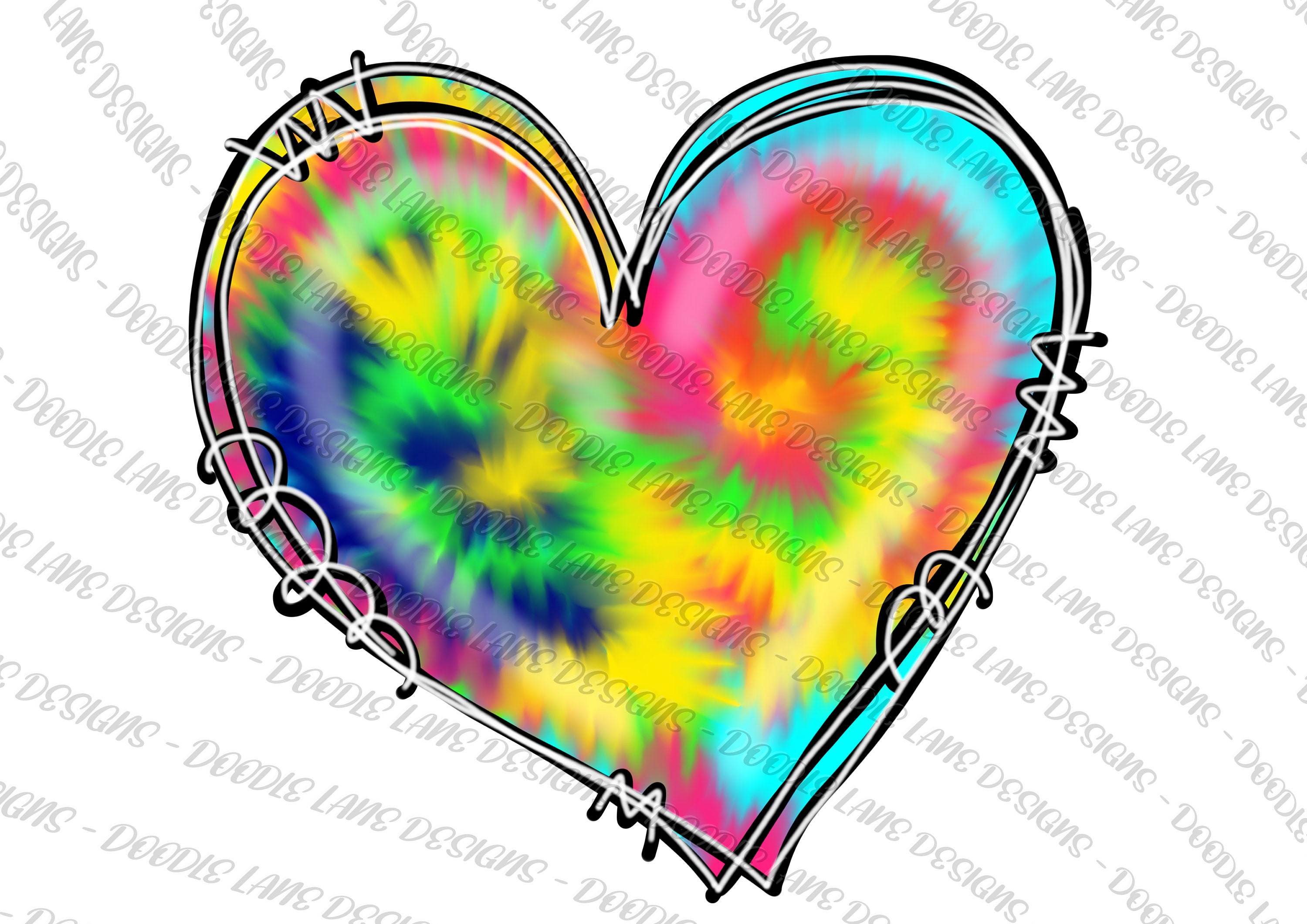 Tie Dye Heart Png File Doodle Art Hand Drawn Etsy
