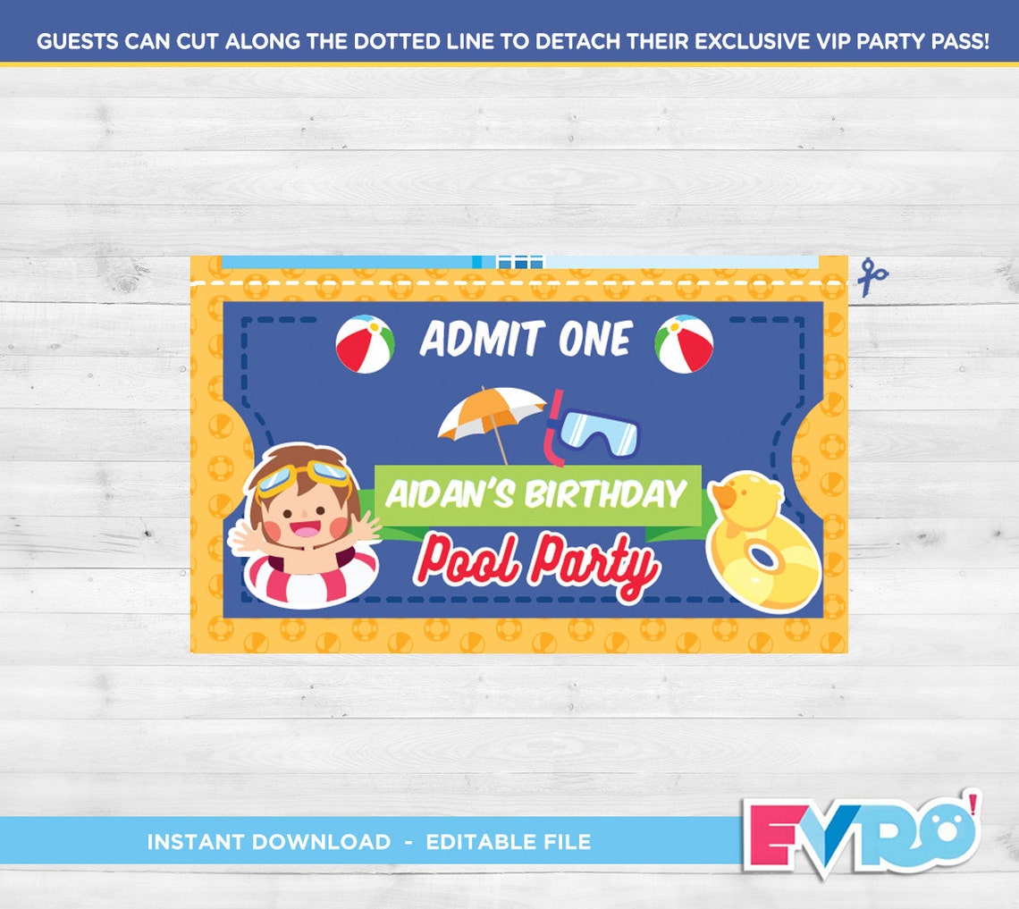 Pool Party.pool Invitation.water Party.pool Ticket.pool Birthday ...